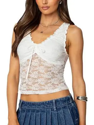 EDIKTED Eliya Sheer Lace Top - White