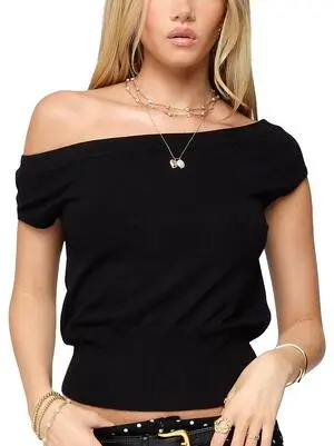 EDIKTED Edikted Michaela Off-Shoulder Knit Top Black