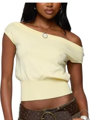 EDIKTED Off Shoulder Knit Top - Yellow