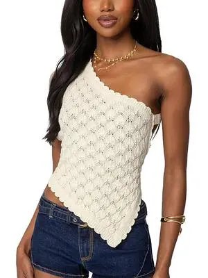 EDIKTED Codi Asymmetric Knit Top - Cream