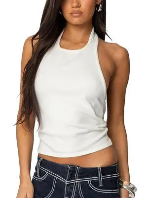 EDIKTED Twister Backless Knit Halter Top - Cream