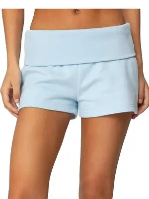 EDIKTED Super Fold Over Sweat Shorts - Light-blue