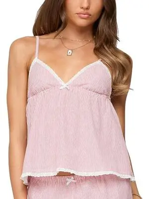 EDIKTED Danna Pinstripe Babydoll Tank Top - Red