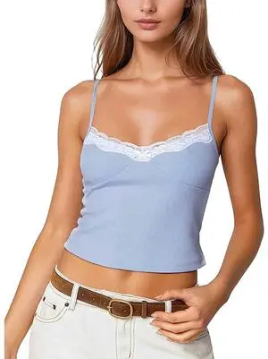 EDIKTED Lucie Lace Trim Tank Top - Light-blue