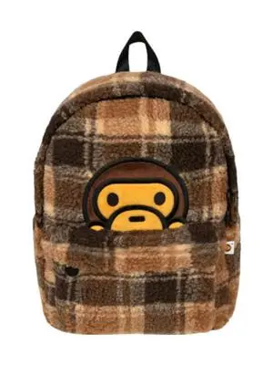 A BATHING APE Baby Milo Check Sherpa Medium Backpack - Beige