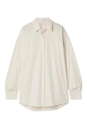 THE ROW Caster Oversized Striped Cotton-poplin Shirt - Neutrals