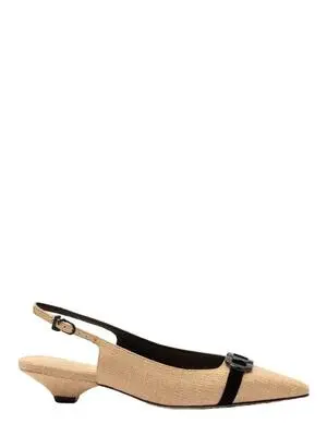 Larroude Franca Kitten Heel Slingback Pump - Beige Raffia And Black