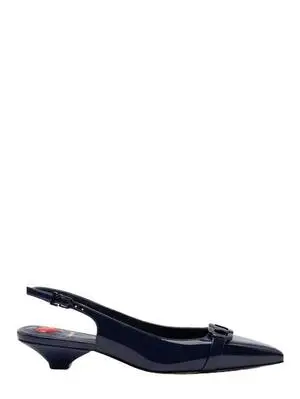 Larroude Franca Kitten Heel Slingback Pump Navy