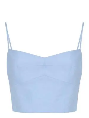 CALA DE LA CRUZ Lorenzo Linen Crop Top - Blue
