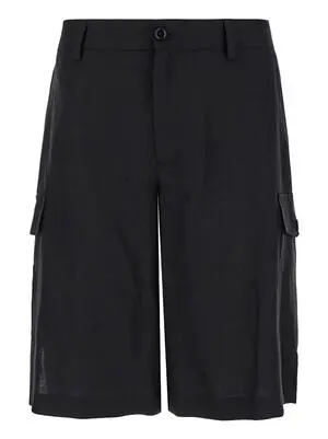 Dolce & Gabbana Linen Bermuda Shorts With Logo Patch - Black