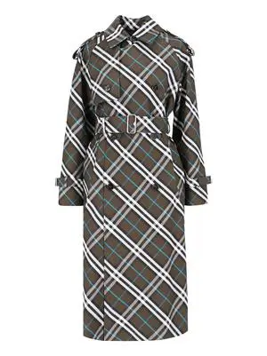 Burberry Cotton Trench Coat With Check Print - Black