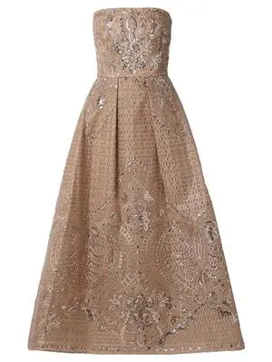 Elie Saab Strapless Sequined Embroidered Tulle Midi Dress - Pink