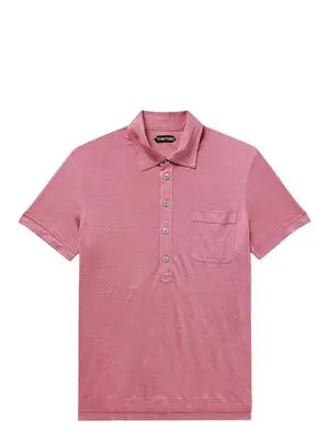 TOM FORD Slim-fit Silk And Linen-blend Polo Shirt - Pink