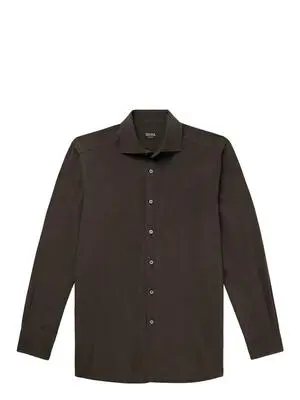 Zegna Garment-dyed Brushed-silk Shirt - Brown