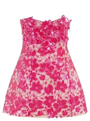 Retrofete Floral-embroidery Mini Dress - Cerise Ceris