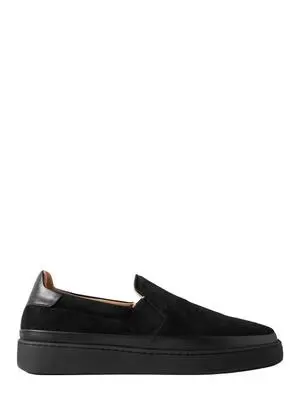 Mulo Leather-trimmed Suede Slip-on Sneakers - Black
