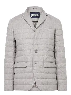 Herno Slim-Fit Padded Quilted Linen Down Blazer Gray