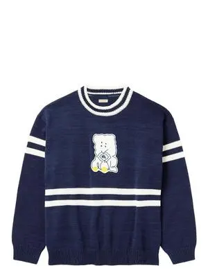 Kapital Peckish Rainbowy Ivy Appliquéd Striped Cotton Sweater - Blue