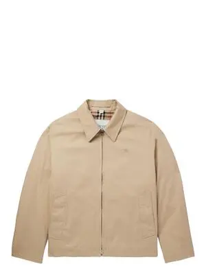 Burberry Logo-embroidered Cotton-gabardine Harrington Jacket - Neutrals