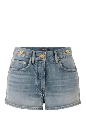 Versace Embellished Denim Shorts - Blue