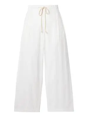 Maria Mcmanus Pleated Striped Organic Cotton-jacquard Wide-leg Pants - White