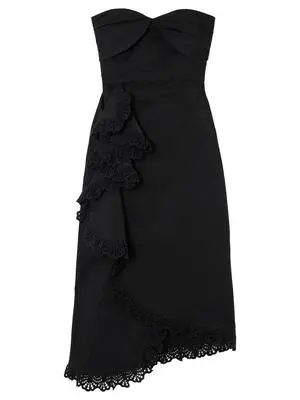 KIKA VARGAS Tara Strapless Twill Midi Dress - Black