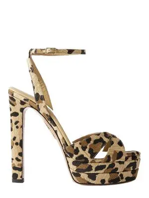 AQUAZZURA Divine Plateau 130 Leopard-print Raffia Platform Sandals - Animal Print
