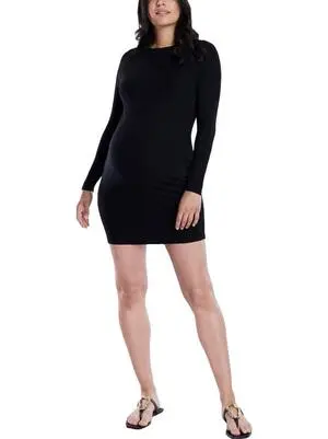 Motherhood Maternity Crew Neck Rib Knit Mini Dress - Black