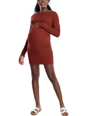 Motherhood Maternity Crew Neck Rib Knit Mini Dress - Brandy Brown
