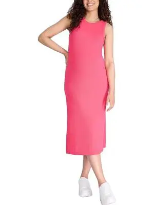 Motherhood Maternity Sleeveless Crewneck Racerback Ribbed Maternity Midi Dress With Slits - Raspberry