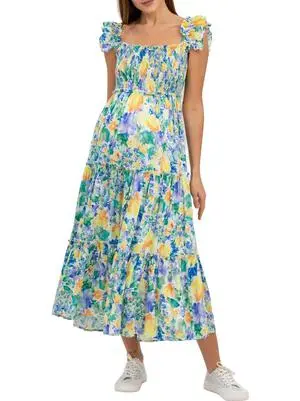 PIETRO BRUNELLI Floral Smocked Midi Dress - Green