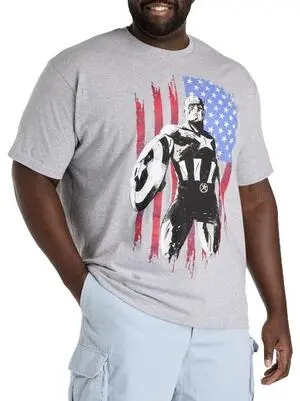 TRUE NATION BY DXL Big & Tall Captain America Flag Graphic Tee - Heather Grey