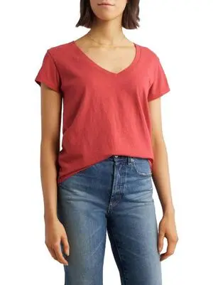 ALEX MILL Alex Mill V-neck Cotton T-shirt Cranberry