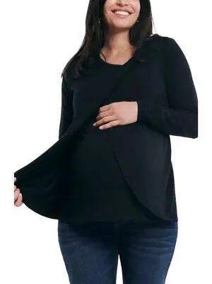 Motherhood Maternity Long Sleeve Draped Nursing Tee - Black