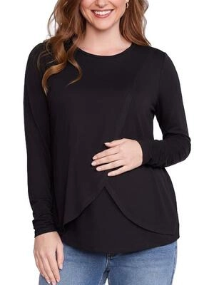 Motherhood Maternity Long Sleeve Draped Nursing Tee - Black