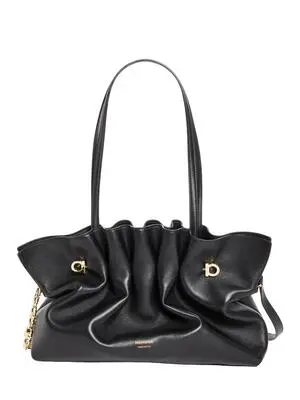 FERRAGAMO Medium Gancio Piercing Soft Leather Shoulder Bag - Nero
