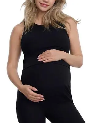 Motherhood Maternity Crew Neck Racerback Cropped Maternity Tank - Black