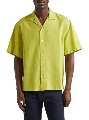 THE ELDER STATESMAN Silk & Cotton Jacquard Camp Shirt - Chartreuse