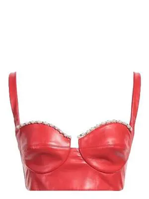 Elisabetta Franchi Coated Corset Top With Appliqués - Red