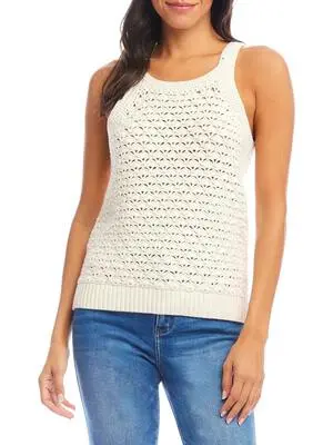 Karen Kane Open Stitch Cotton Sweater Tank - Natural