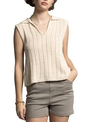 WEEKEND LOS ANGELES Gia Linen & Cotton Sweater Vest - Bone