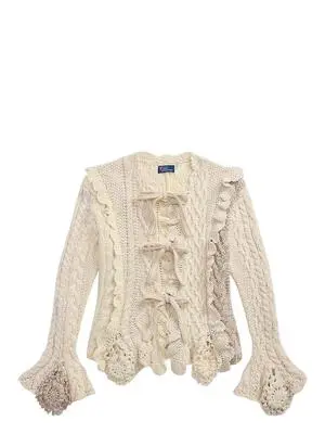 Ralph Lauren Mixed-stitch Tie-front Cardigan - Cream Multi