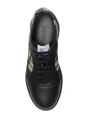 Burberry Terrace Leather And Check Low-top Sneakers - Black
