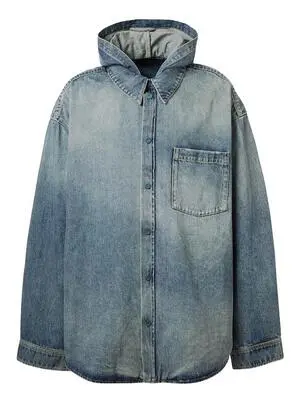 Balenciaga Hooded Denim Overshirt - Blue