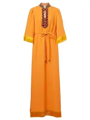 Valentino Garavani Cady Couture Embroidered Fringed Gown - Orange