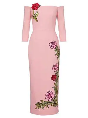 Oscar De La Renta Embroidered Wool-blend Gown - Pink