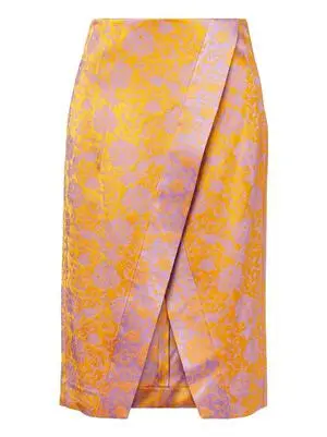 Dries Van Noten Floral Jacquard Midi Skirt - Orange