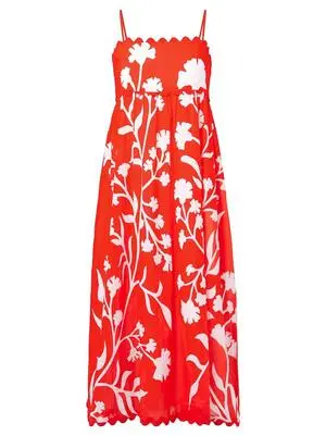 JULIET DUNN Printed Scalloped Cotton Midi Dress - Red