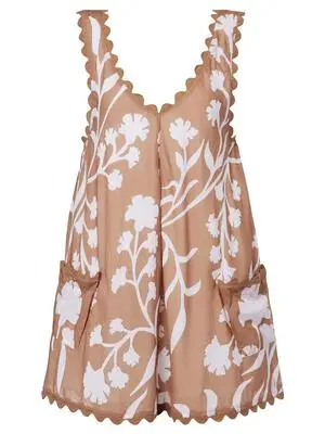 JULIET DUNN Floral Scalloped Cotton Minidress - Brown