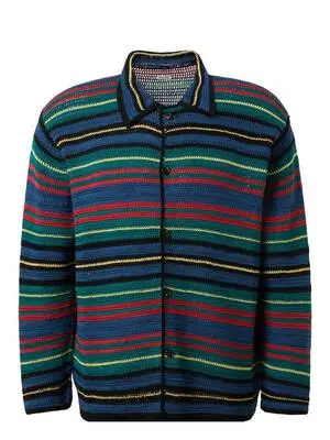 BODE Riverbank Crochet Striped Cotton Shirt - Multicoloured